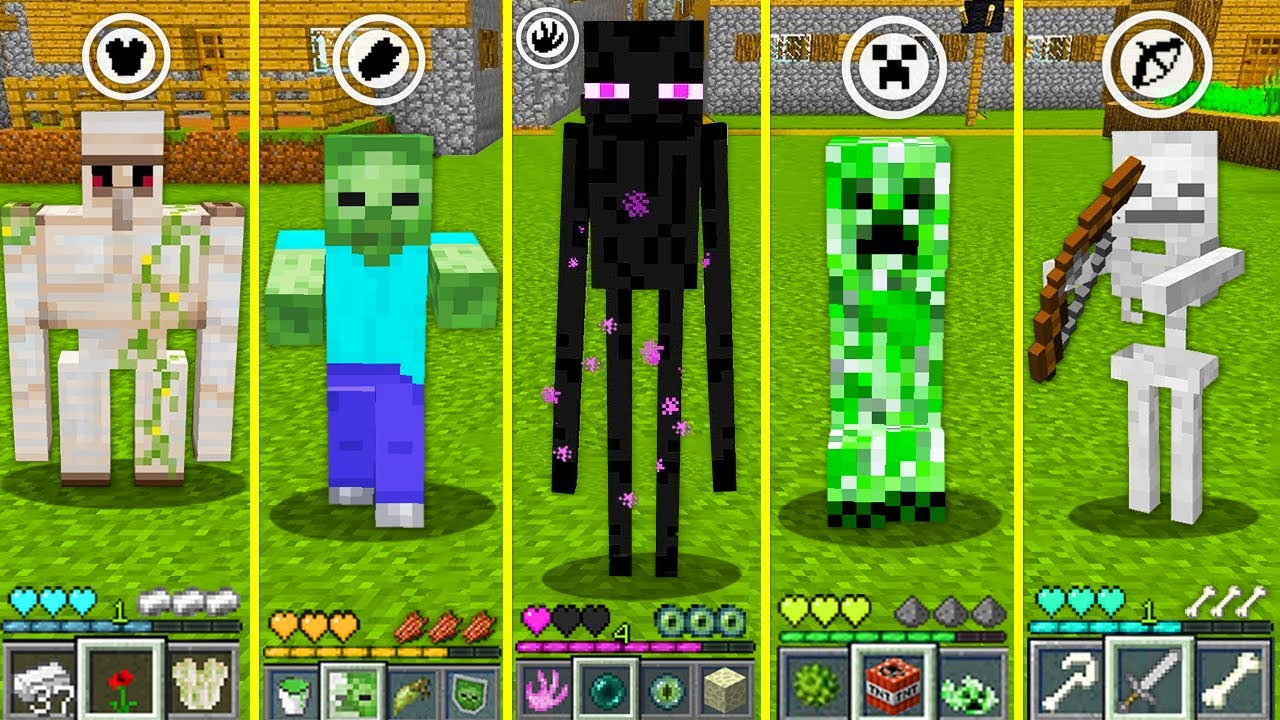 ALL MOBS LIVE IN THE VILLAGE IN MINECRAFT HOW TO PLAY GOLEM ZOMBIE ...