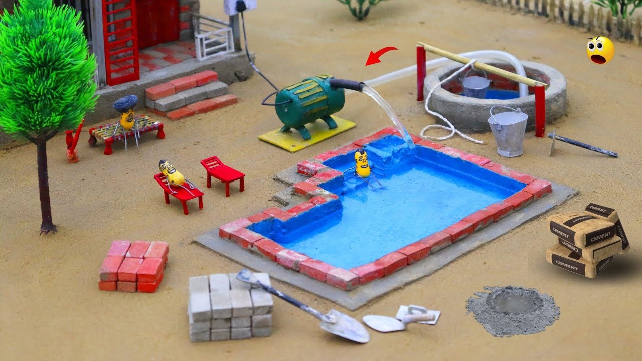 Diy mini tractor build bricks Swimming Pool | Water Supply project ...