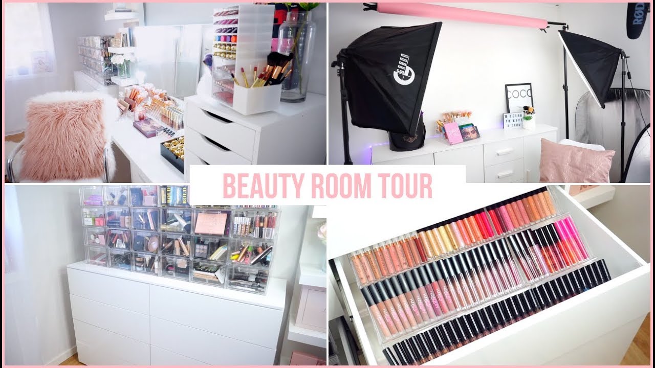 BEAUTY ROOM TOUR + FILMING SETUP & MAKEUP GIVEAWAY !! - YouTube