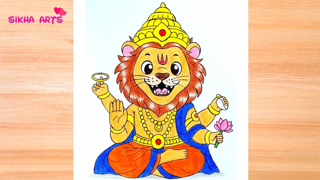 How to draw Cute Narasimha || Cute Narasimha drawing || Lord Narsimha ...