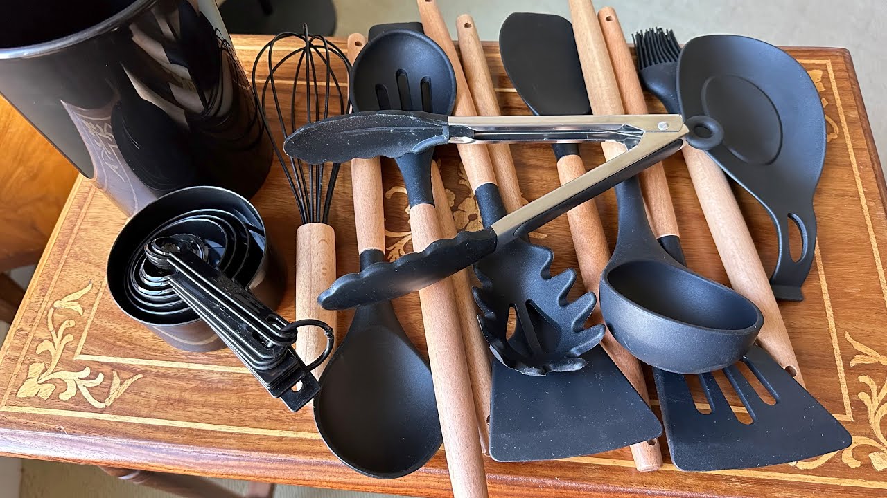 Kitchen Silicone Cooking Utensils Set in 4k UHD - YouTube