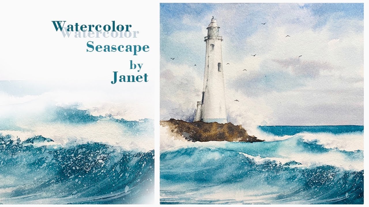 How to paint seascape and lighthouse in watercolor / Watercolor ...