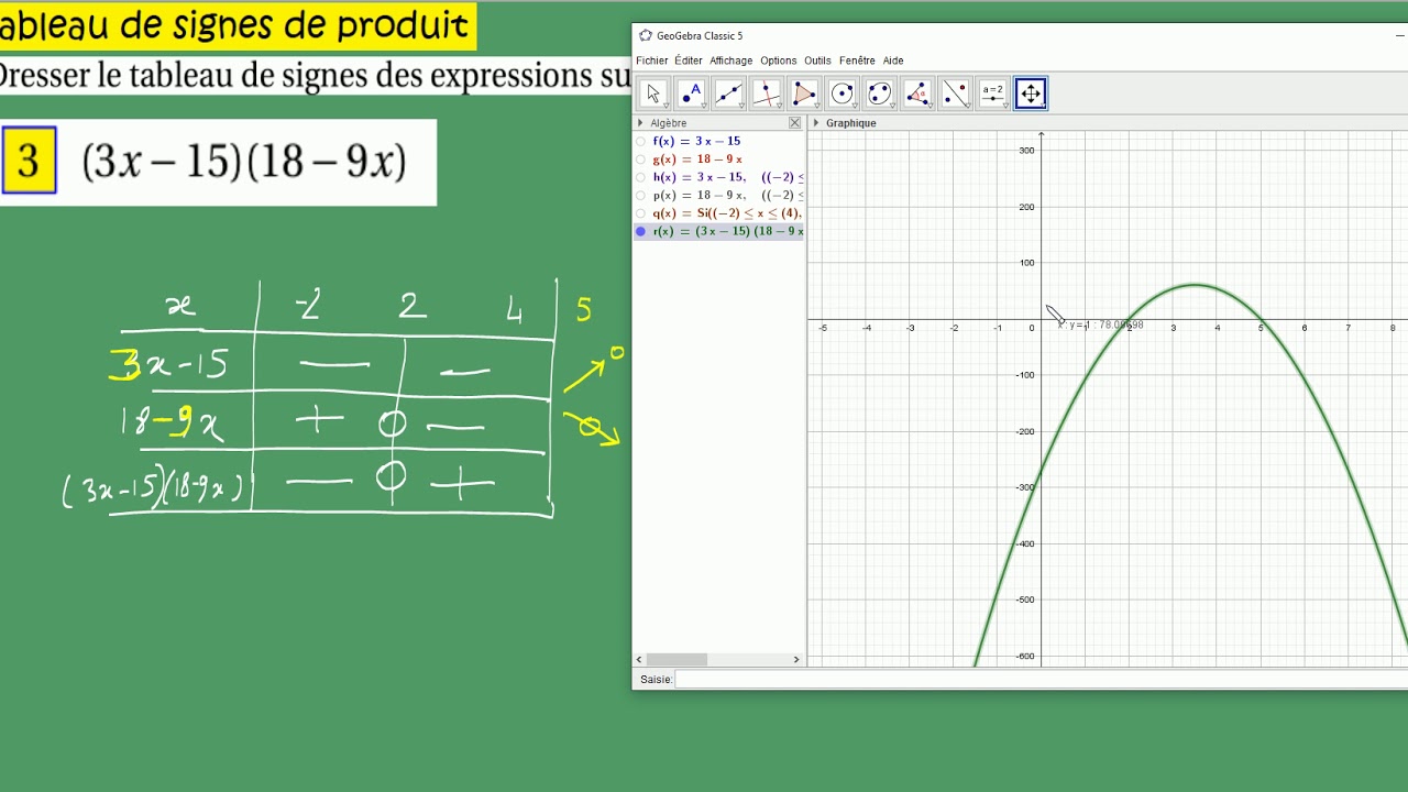 Seconde tableau de signes sur un intervalle IMPORTANT ex5bis - YouTube