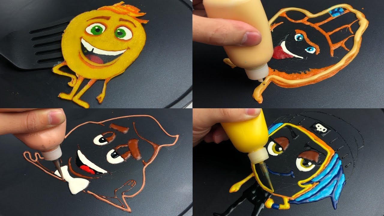 The Emoji Movie Pancake Art: Poop, Gene Meh, Hi-5, Jailbreak - YouTube