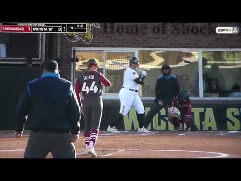 Wichita State softball's Lauren Mills hits home run vs. Arkansas