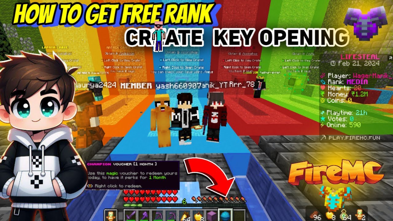 HOW TO GET FREE RANK IN FIRE MC SERVER // CREATE KEY OPENING - YouTube