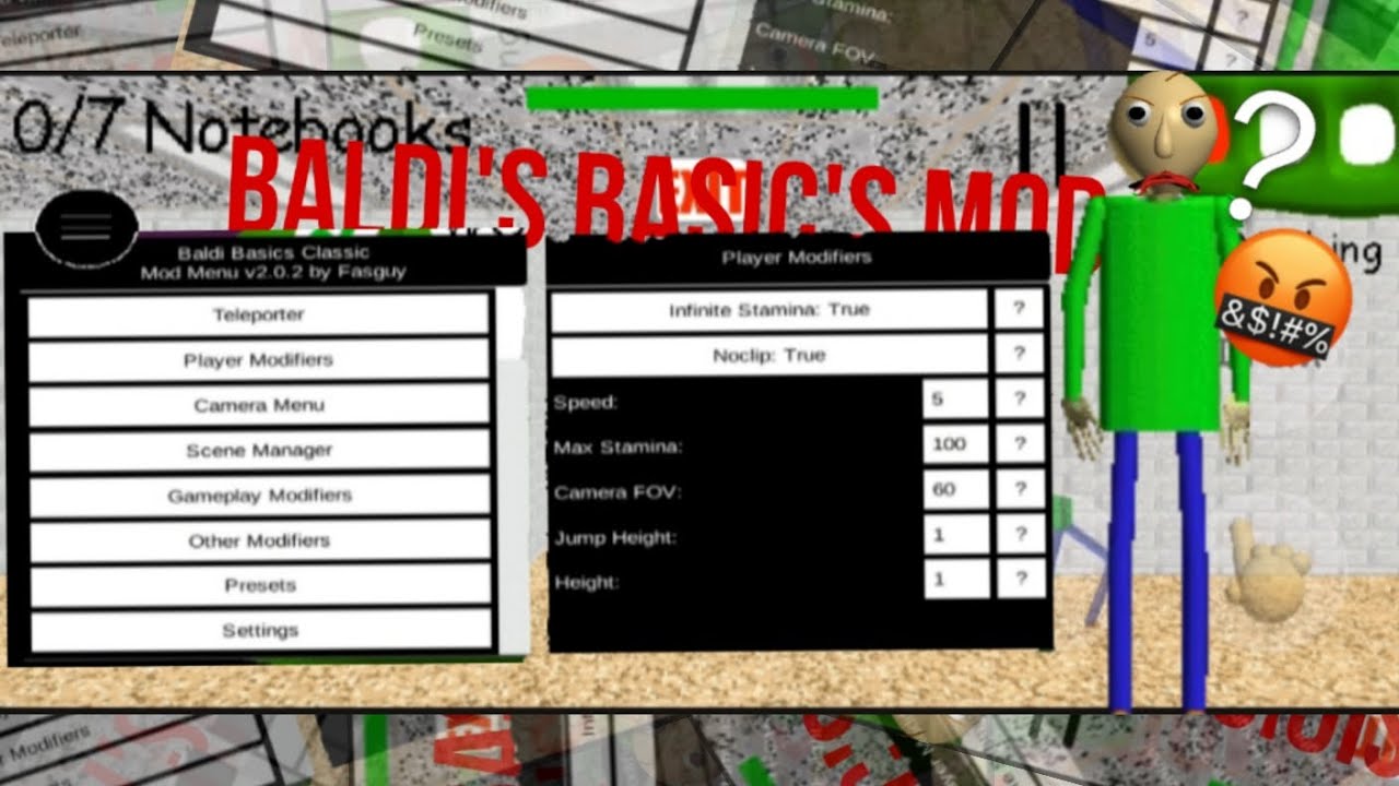 Baldi's basic's Mod Menu | BALDI'S BASIC'S CLASSIC'S MOD MENU - YouTube