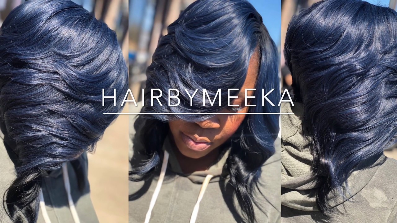 BLUE AND BLACK Quick weave Razor Cut Kelly Bob - YouTube