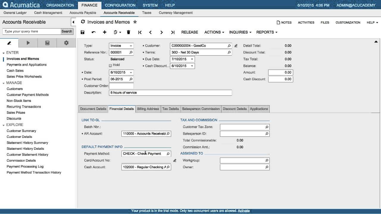Creating an Invoice - Acumatica ERP - YouTube