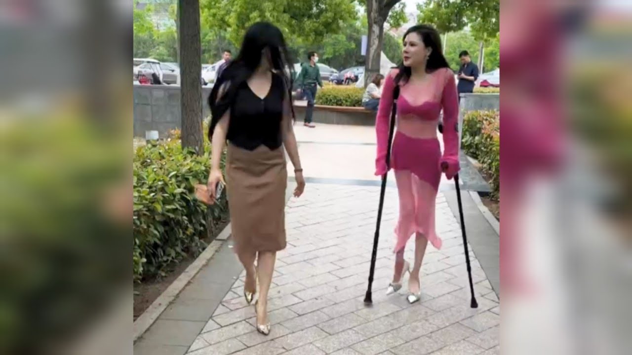 Polio Lady Walking with Her Friend Outside | Paraplecig Woman - YouTube