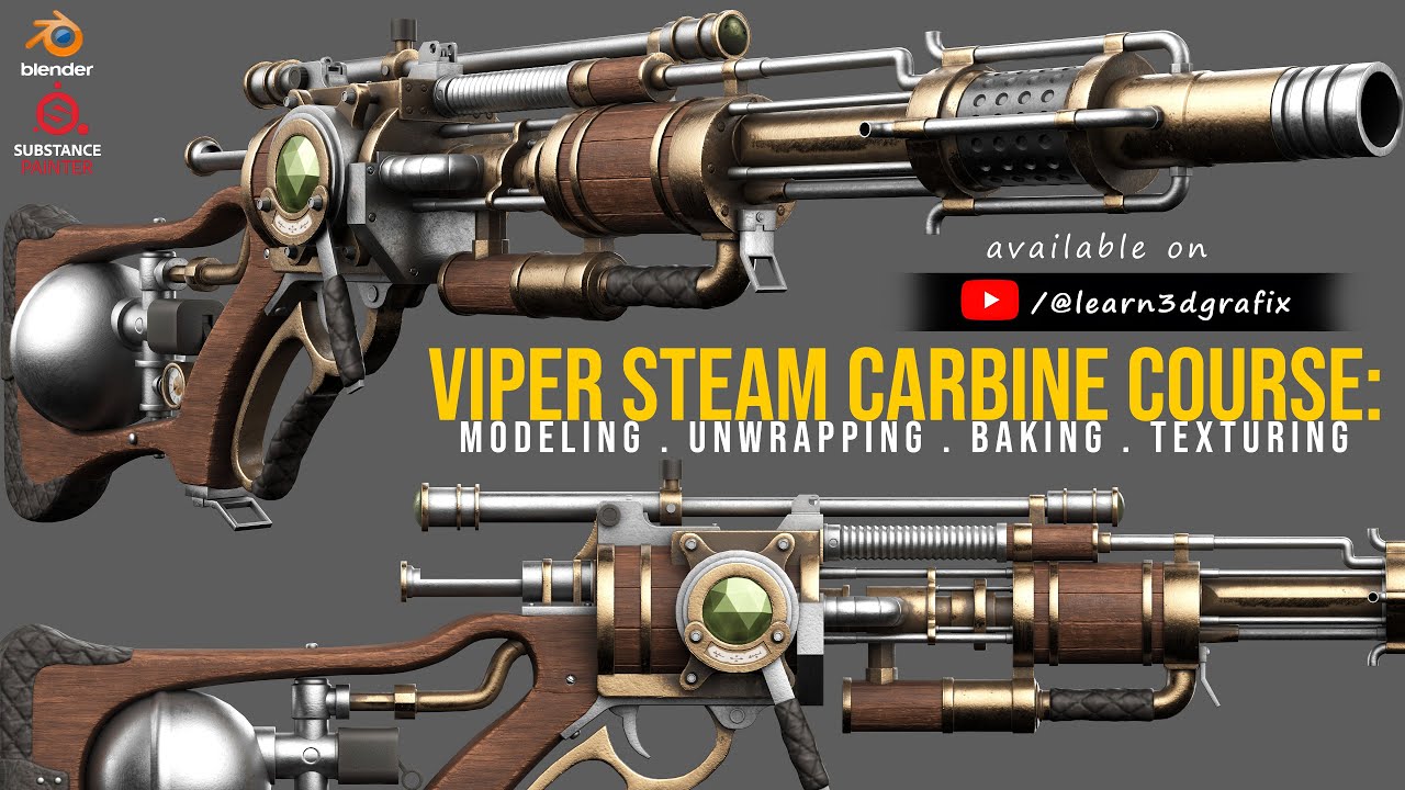 New course: Viper Steam Carbine Weapon 3D Modeling in Blender 3.5 - YouTube