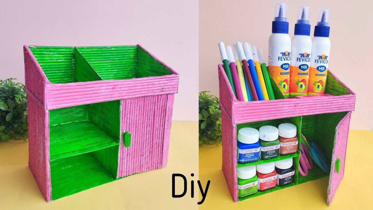 DIY Desk Organizer | Recycling Waste paper into Desktop Organizer - YouTube