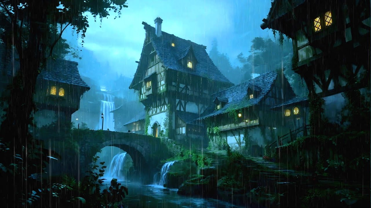Peaceful Rain & Thunder In Medieval Fantasy Village | Relaxing Rain ...