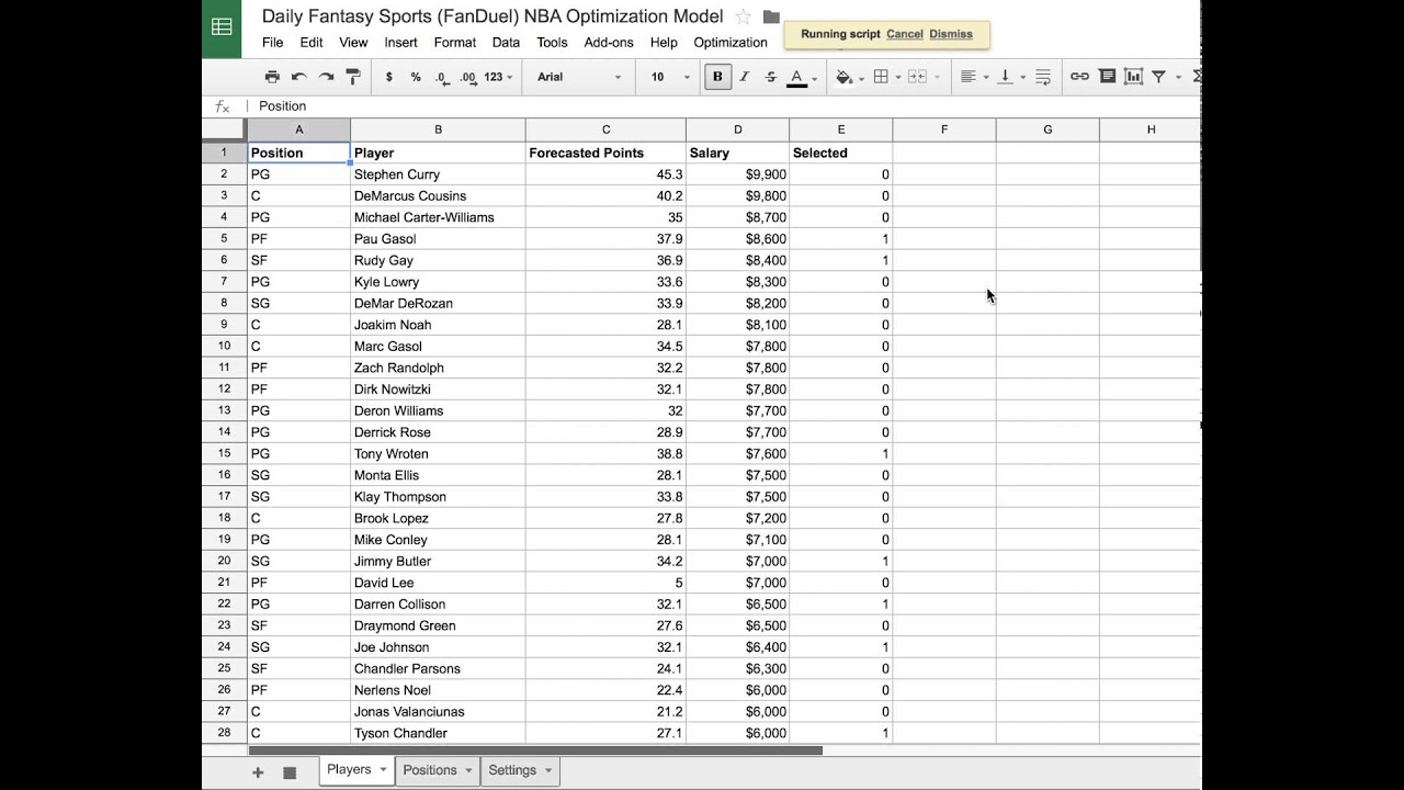 Daily Fantasy Sports (FanDuel) NBA Optimization Model - YouTube