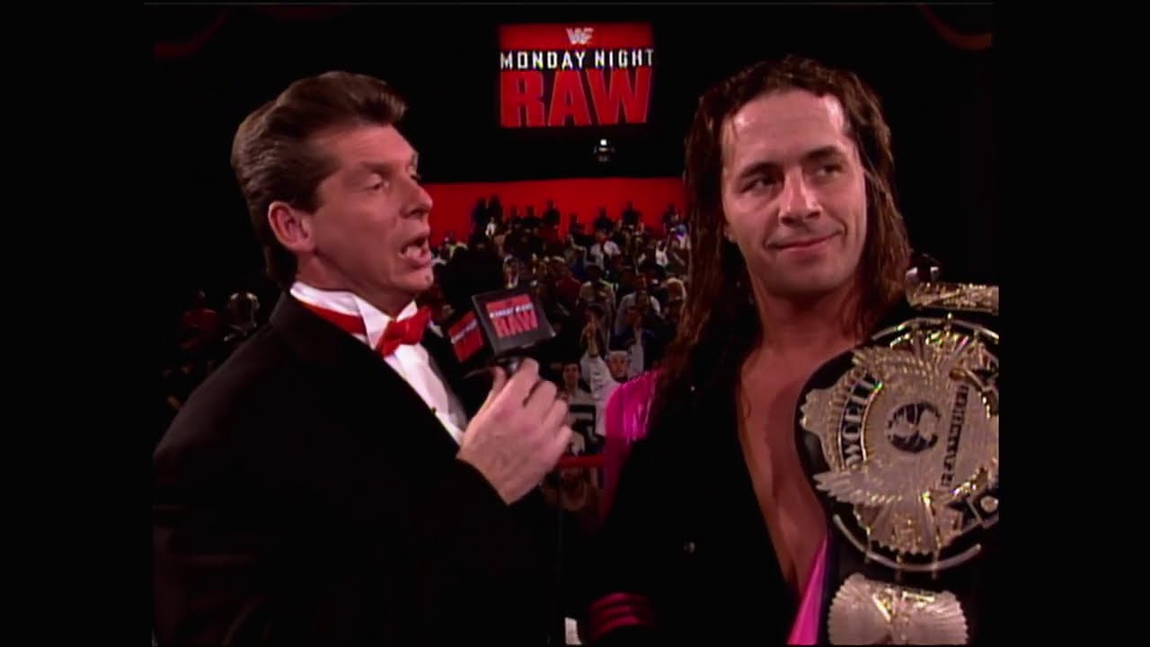 Vince McMahon with WWF Champ Bret Hart on his upcoming match against ...