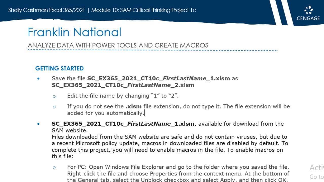 Shelly Cashman Excel 365/2021 | Module 10: SAM Critical Thinking ...