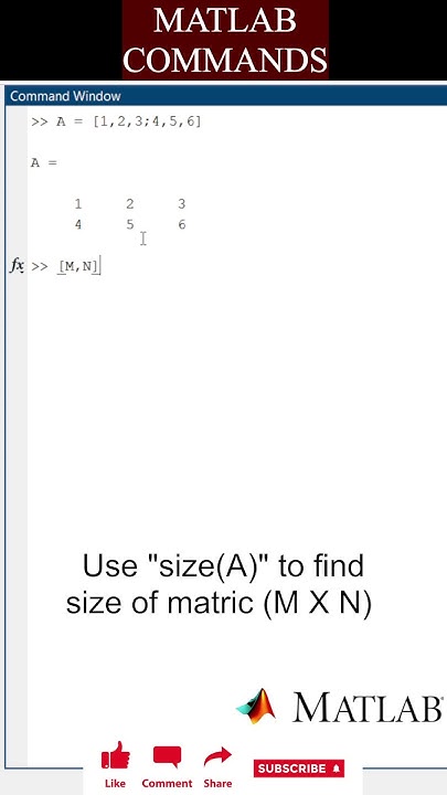 #Shorts #matlabtutorials - Use "size(A)" to find size of matric (M X N) #command #operators ...