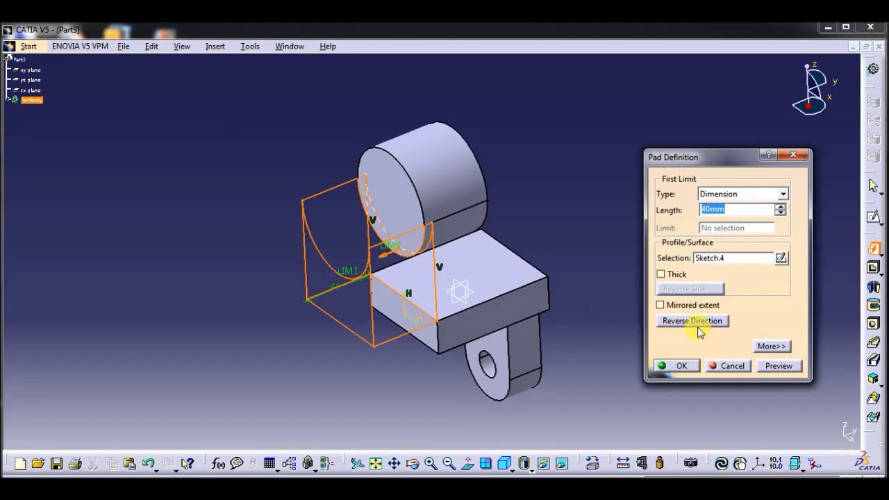 SIMPLE PART DESIGN IN CATIA PK - YouTube