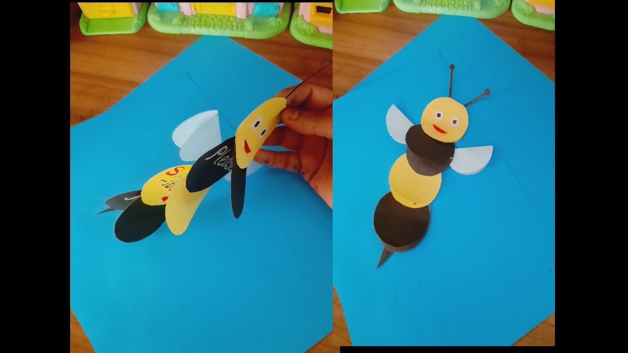 🐝DIY PAPER HONEY BEE CRAFT/How to make a paper bee/ Moving Paper Toys ...