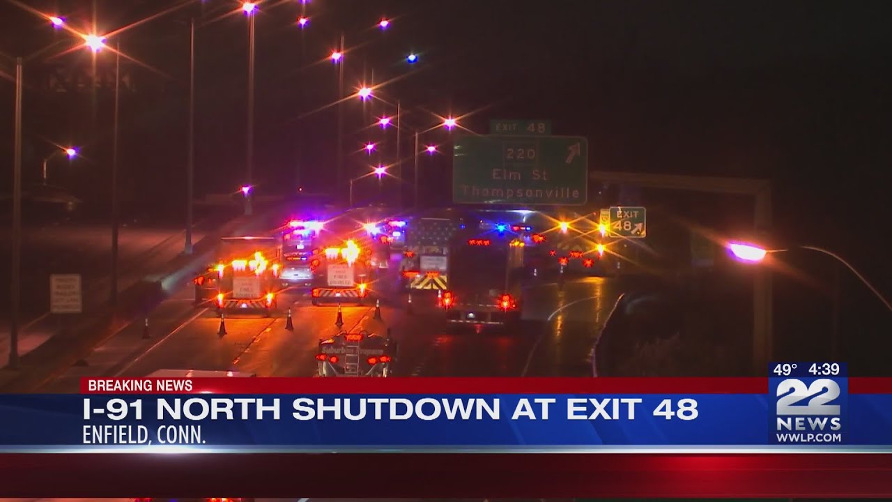 I-91 North closed at Exit 48 in Enfield, Conn. - YouTube
