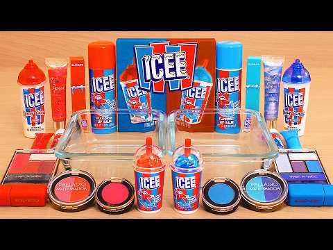 Red vs Blue Icee Slime - Mixing Makeup Eyeshadow Into Slime ASMR