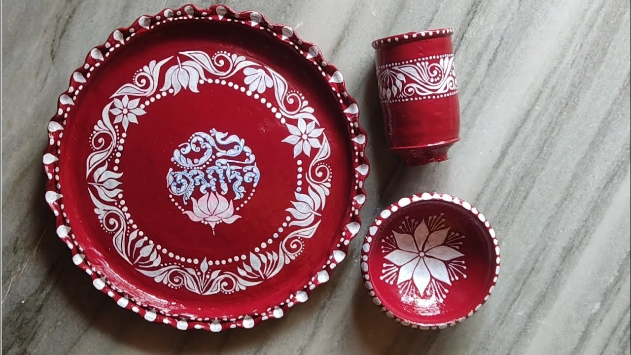 Matir thala bati painting || clay dinner set painting || Birthday ...