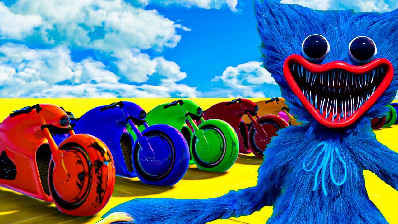 HUGGY WUGGY Impossible Cars Racing Challenge! COLORs, Jeep Monster ...