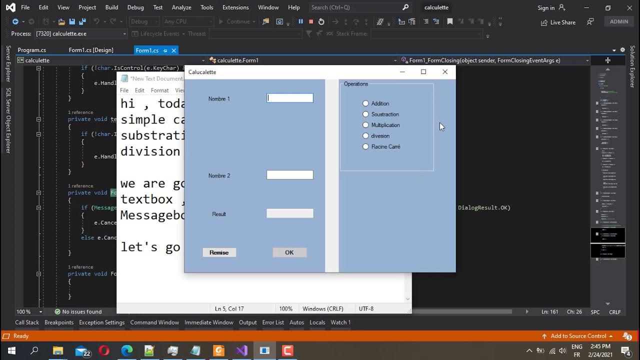 WinForms C# CALCULETTE (button, label,textbox,radio button,messagebox ...