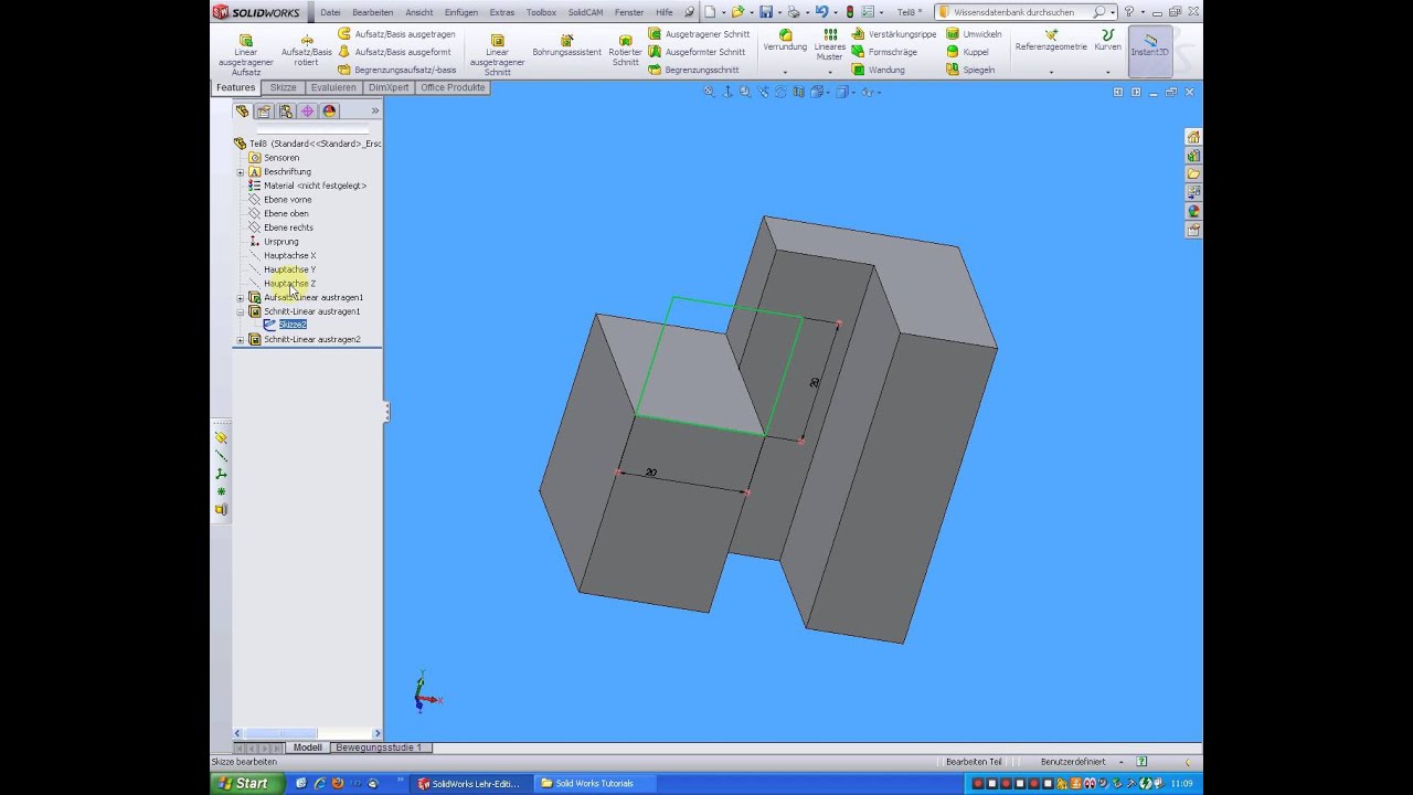 SolidWorks Tutorial Modell 1.1 - Methode 1 - YouTube