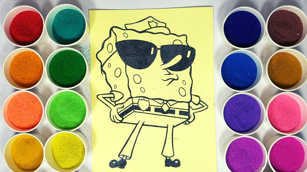 Spongebob became a cop coloring sand painting - YouTube