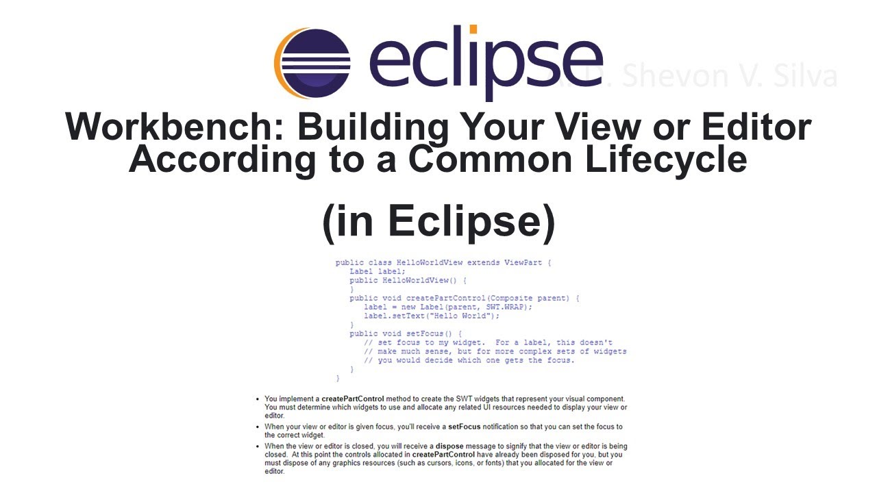 Workbench: Building Your View or Editor According to a Common Lifecycle ...