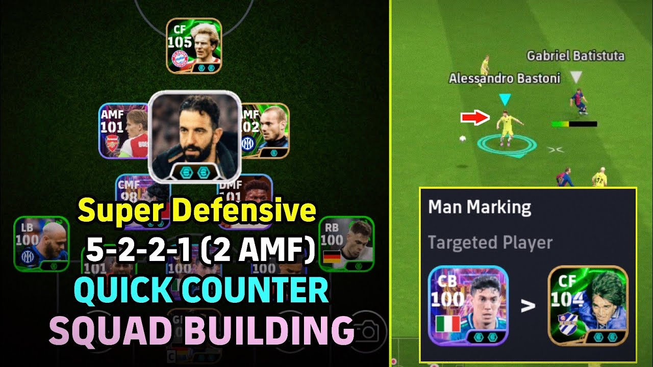 Super Defensive 🧱 5-2-2-1 (2 AMF) Formation 🔥 Quick Counter Formation - Squad Building eFootball ...