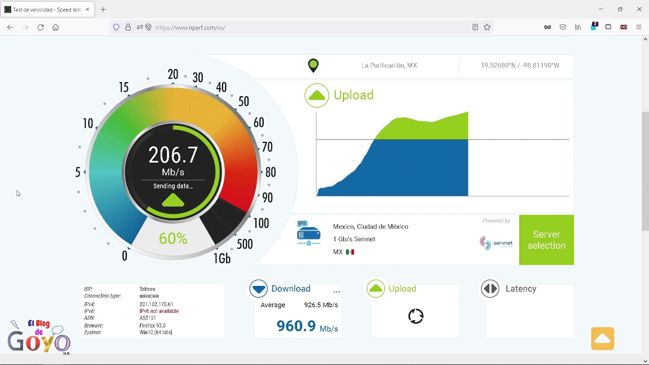 Prueba de velocidad a servicio de internet (1 Gbps) ofrecido por Telmex ...