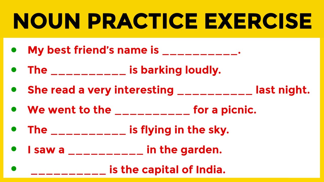 Noun | Noun practice exercise | Noun practice questions | English ...