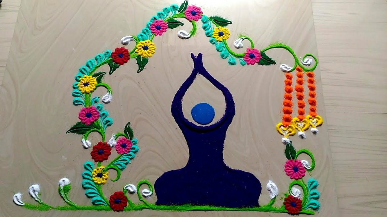 International yoga day rangoli designs / 21 June rangoli design by ...