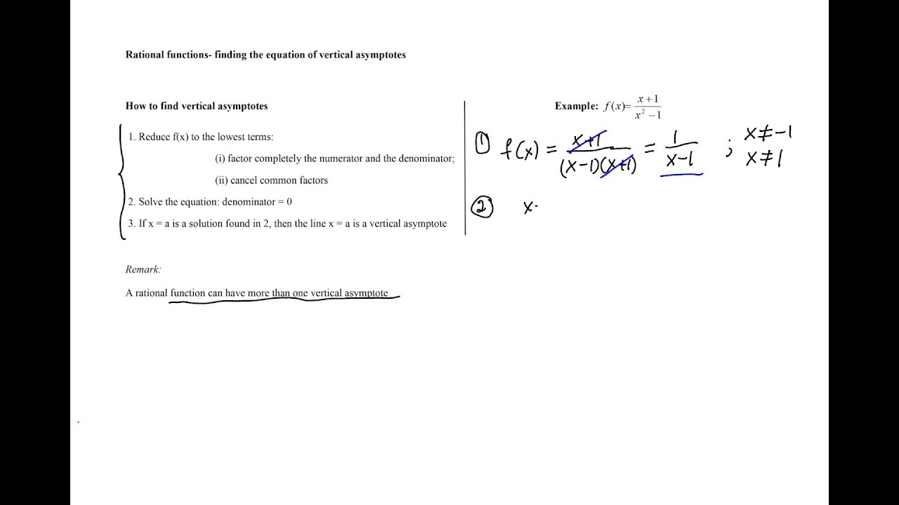 Rational functions finding tne equations of vertical asymptotes - YouTube