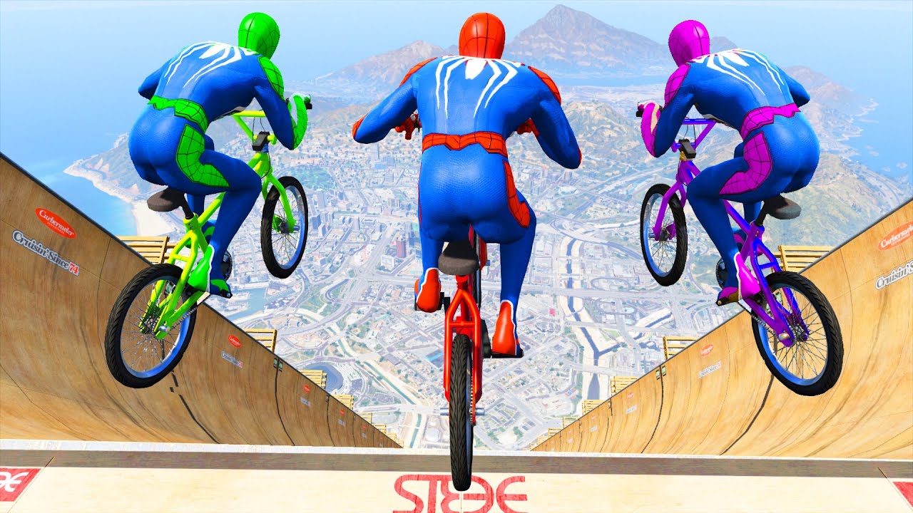 GTA 5 Rainbow Spiderman BMX Fails - (Spider-Man Jumps & Stunts) #5 ...