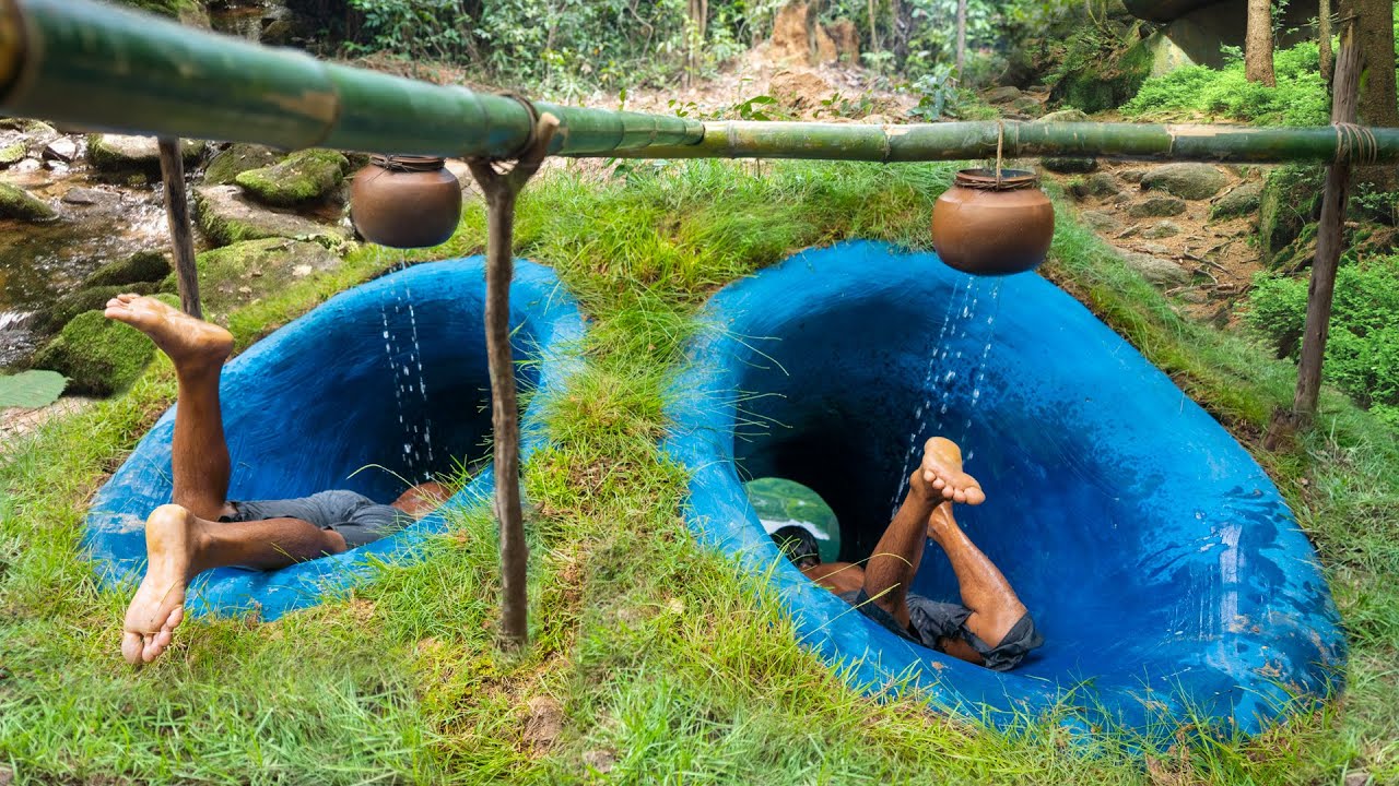How to Build The Secret Underground Slides Water Park by Ancient Skills ...
