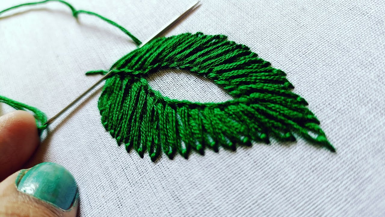 (Class - 10) Basque Stitch Leaf Embroidery work Tutorial - YouTube