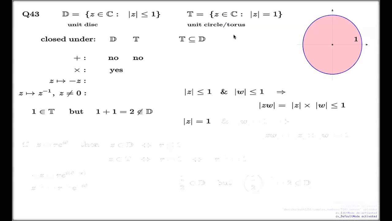 Tutorial Q43 Unit Disc And Unit Circle Relation To Complex Arithmetic Youtube