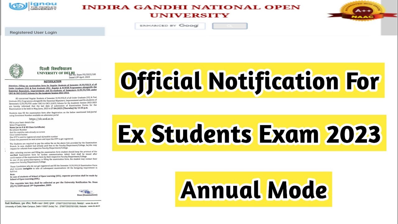 Du Official Notification For Ex Students Annual Mode | Ran2goal (DU SOL ...