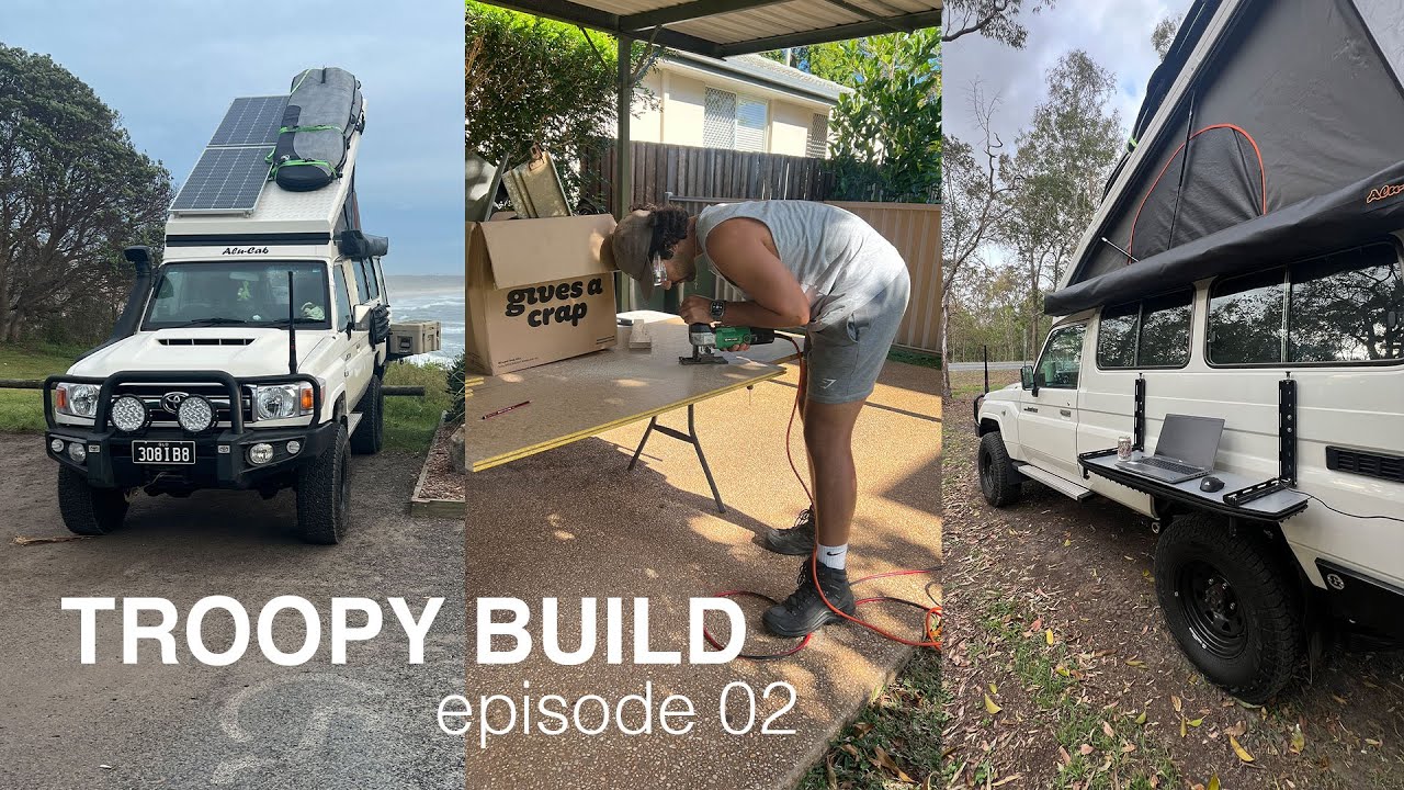 Troopy Build Episode 02 | Maxtrax Table, Flooring & Roof Racks - YouTube