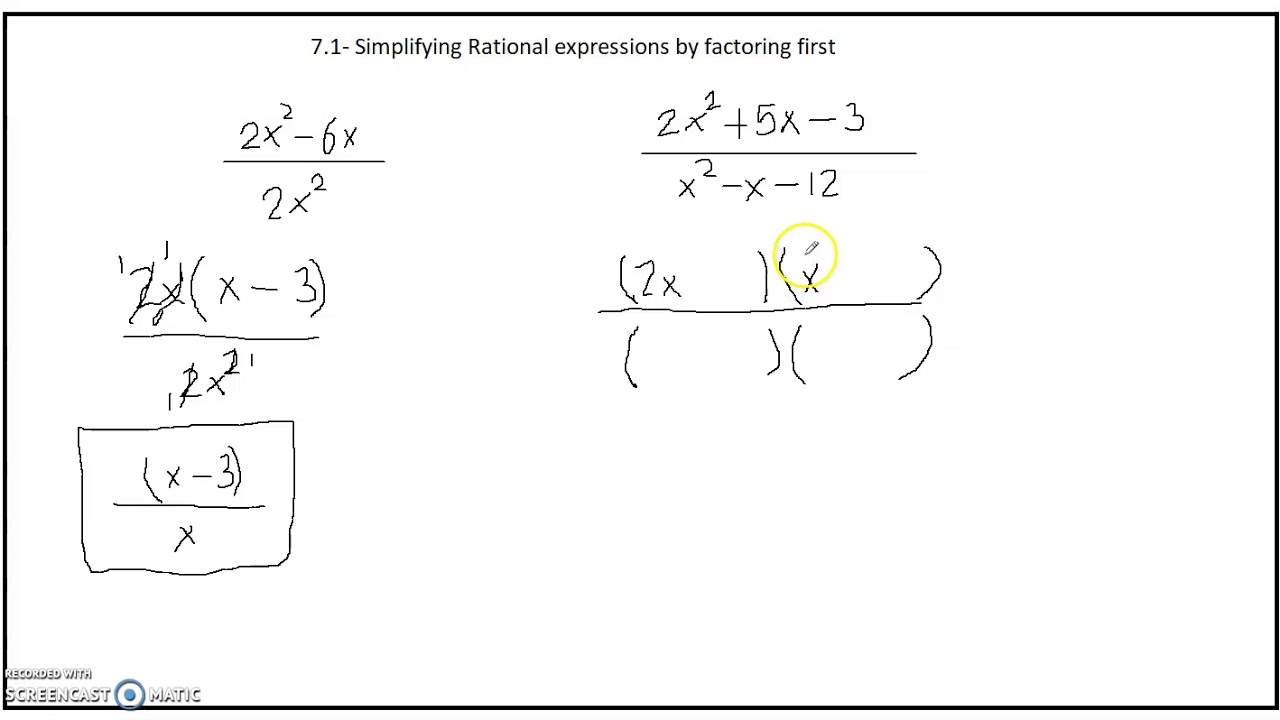 Math 082 7.1 Simplifying rational expressions (B) - YouTube