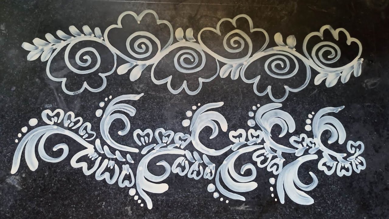 2 Easy border side alpona design ideas // Simple door border alpona ...