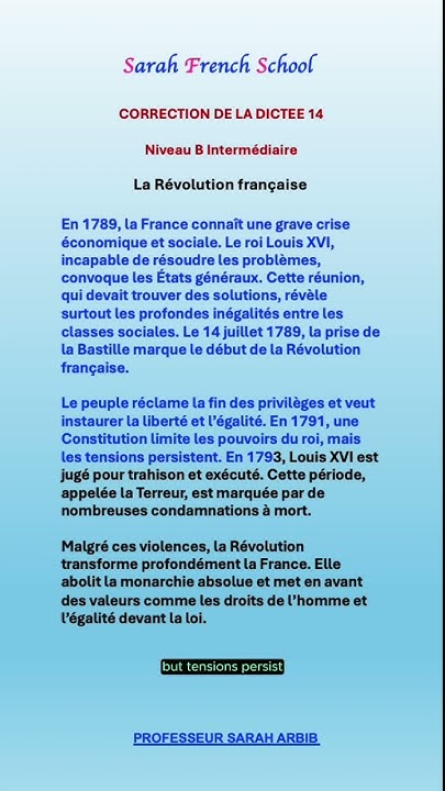 CORRECTION DE LA DICTEE 14 - YouTube