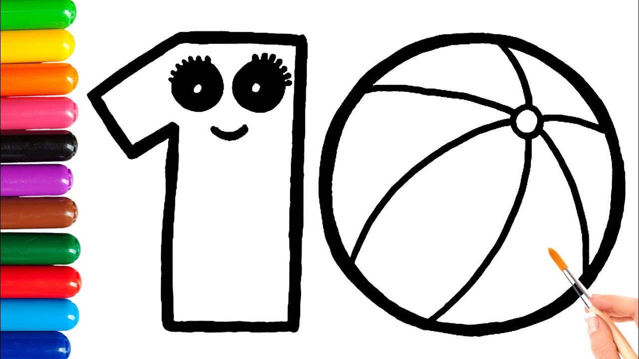 How to Draw 1 and Ball for Kids and Toddlers - 1 and Ball Drawing and ...