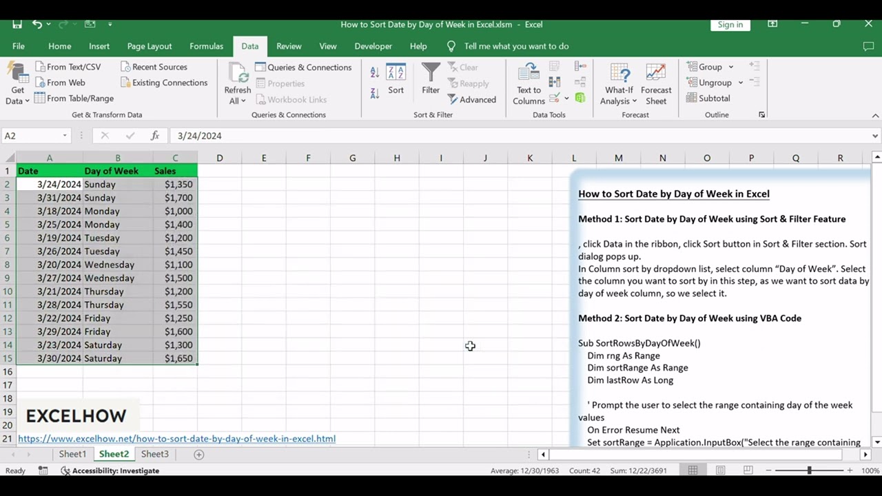 How To Sort Date By Day Of Week In Excel YouTube How To Sort Date By Day Of Week In Excel YouTube