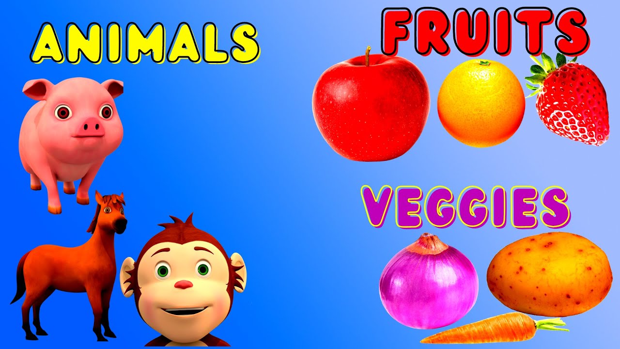 Learn Names of Fruits, Vegetables and Animals | Toddlers | KG ...