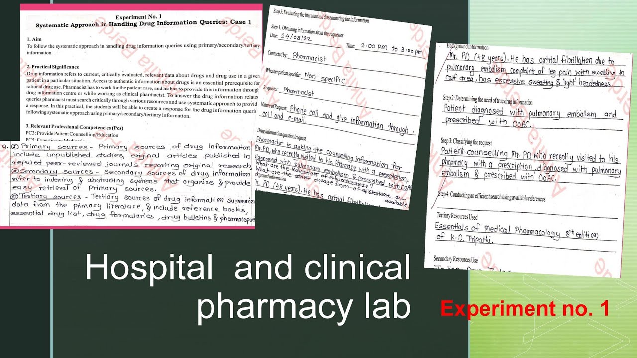 Hospital and clinical pharmacy ,experiment 1 Systemic approach in ...