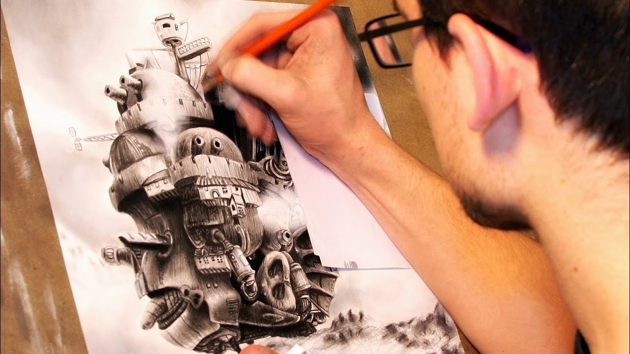 Drawing Howl's Moving Castle Time Lapse - YouTube